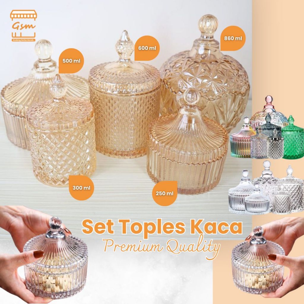 Jual GSM SET ISI 3 PCS Toples Kaca Mewah Crystal Lebaran Souvenir Snack ...