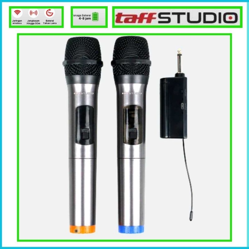 Jual COD Cepat TaffSTUDIO Mikrofon Karaoke 2 Mic Wireless Handheld Dynamic Portable / Mic ...
