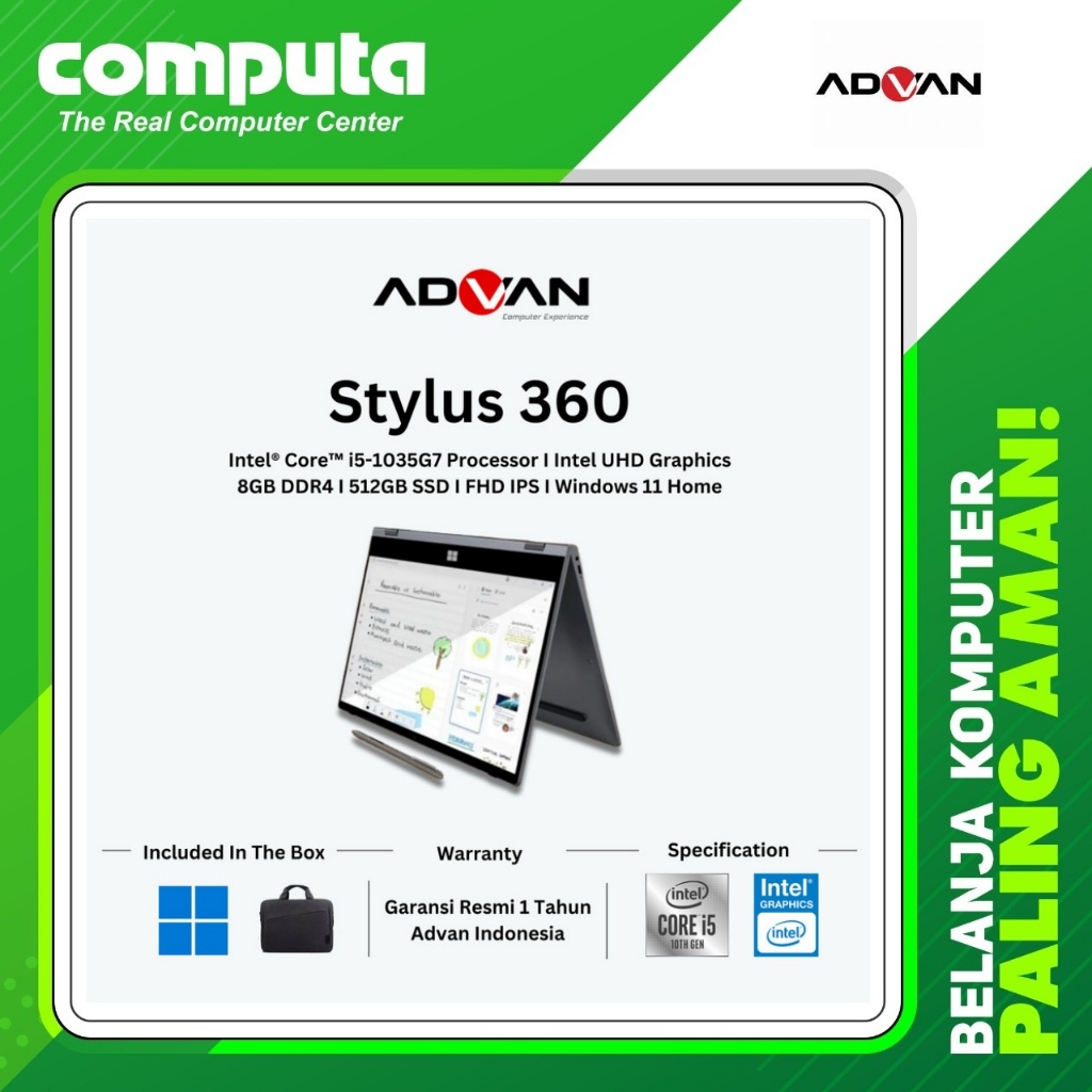 Jual Advan 360 STYLUS TOUCH NOTE i5-1035G7 8GB 256GB SSD 14 FIPS WIN ...