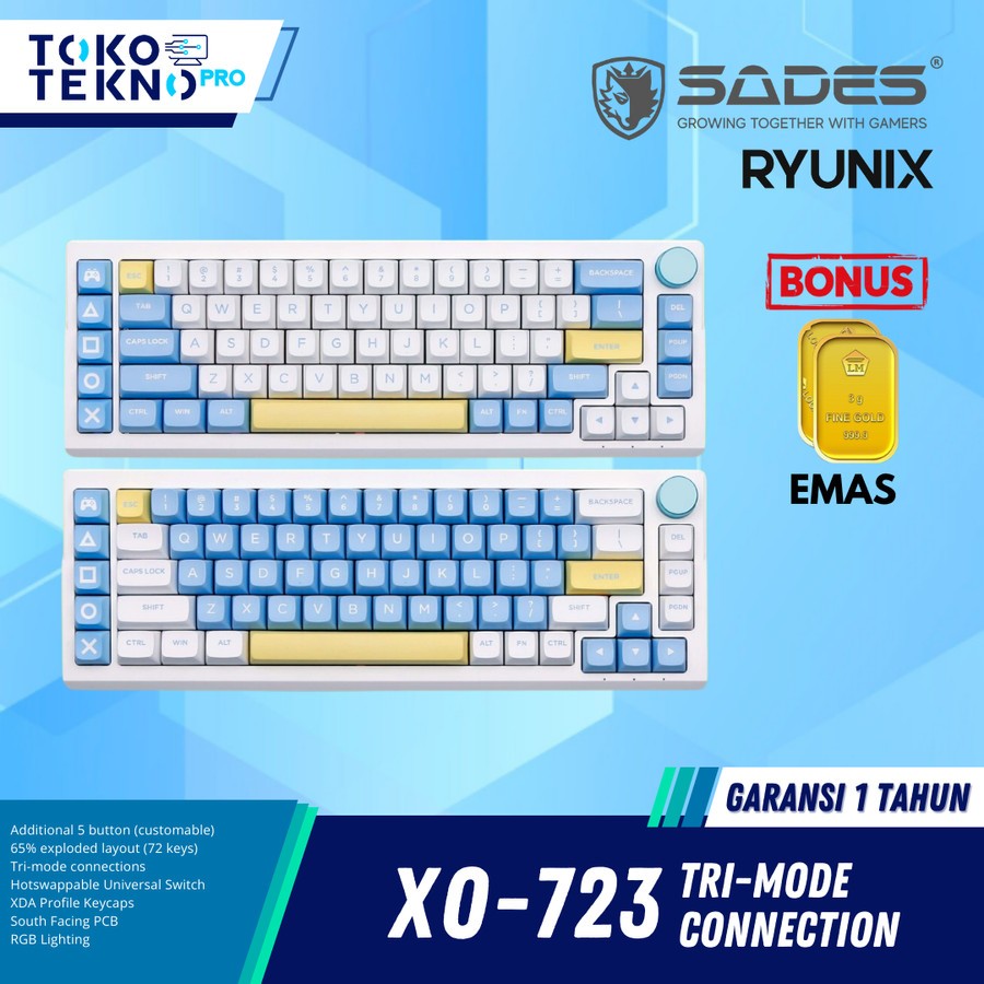 Jual Sades Ryunix XO-723 Keyboard Gaming Mechanical Tri-mode Connection | Shopee Indonesia