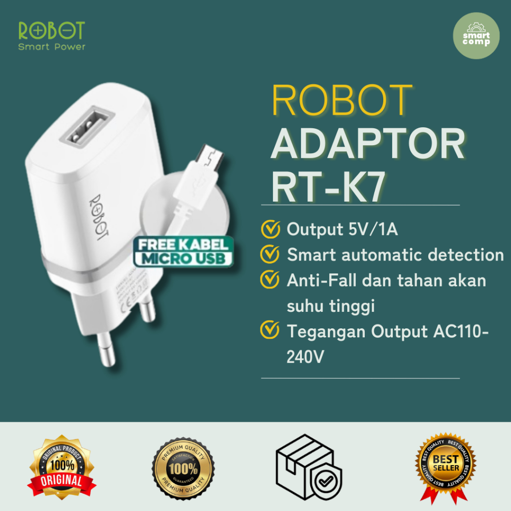 Jual Robot RT-K7 Adaptor Charger 5V/1A With Cable Micro USB RTK7 ...