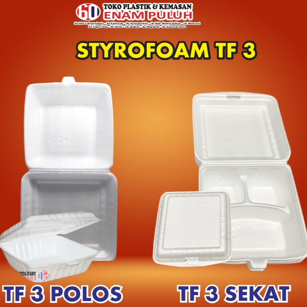 Jual Styrofoam TF 3 Polos & TF 3 Sekat isi 10 pcs / tempat nasi / styrofoam nasi kotak/ TF 3 ...