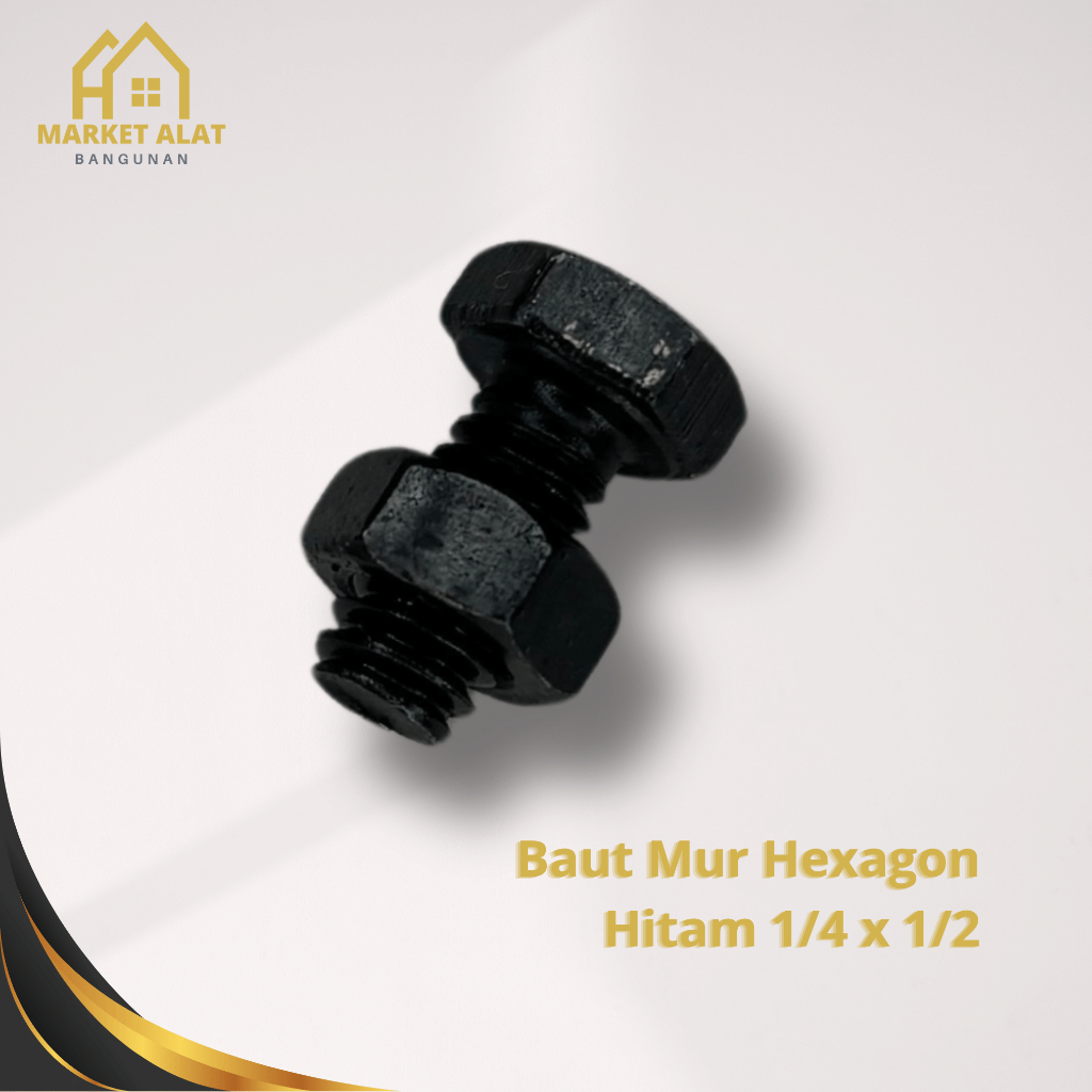 Jual Baut Mur Hexagon 1/4 x 1/2 UNC Baja Hitam Kunci 10 / Full Set Baut ...