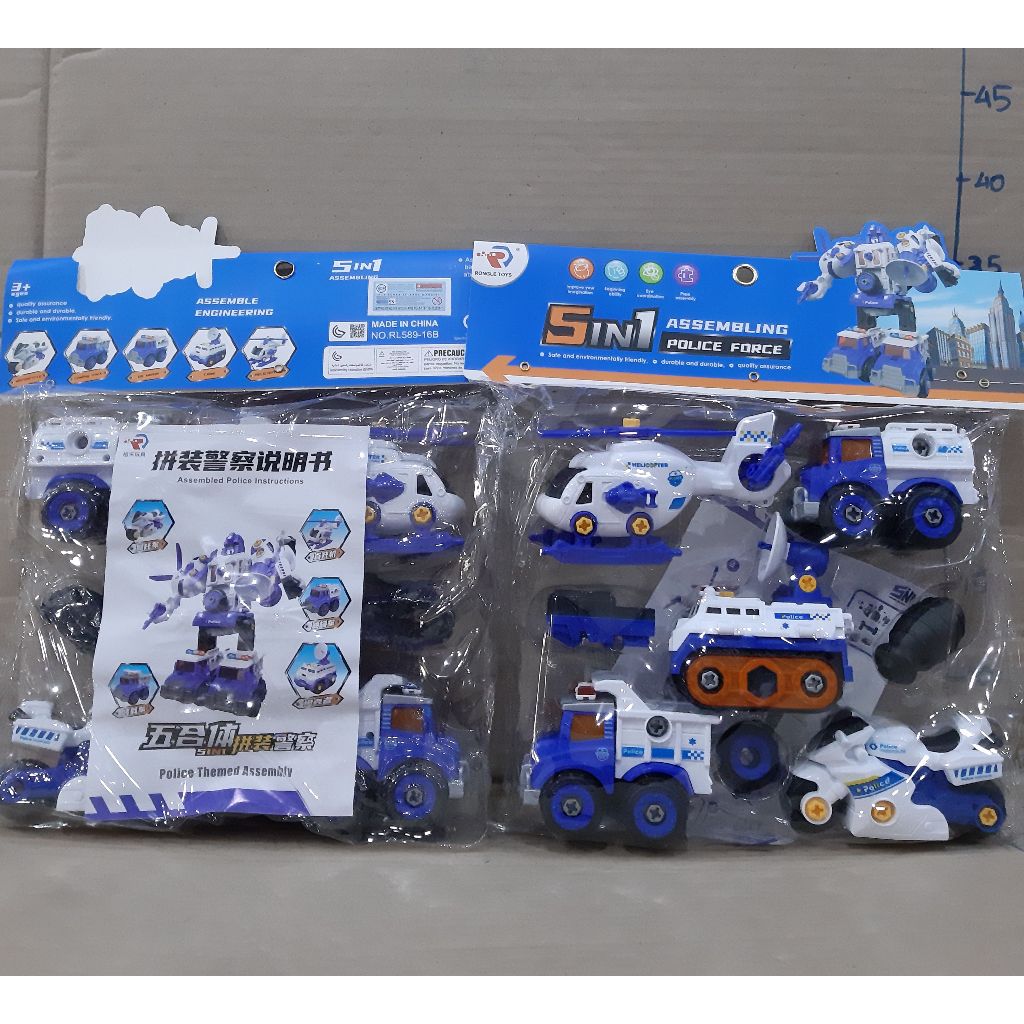 Jual 5-in-1 Mainan DIY Mobil Helicopter Polisi Jadi Robot Mainan Anak ...