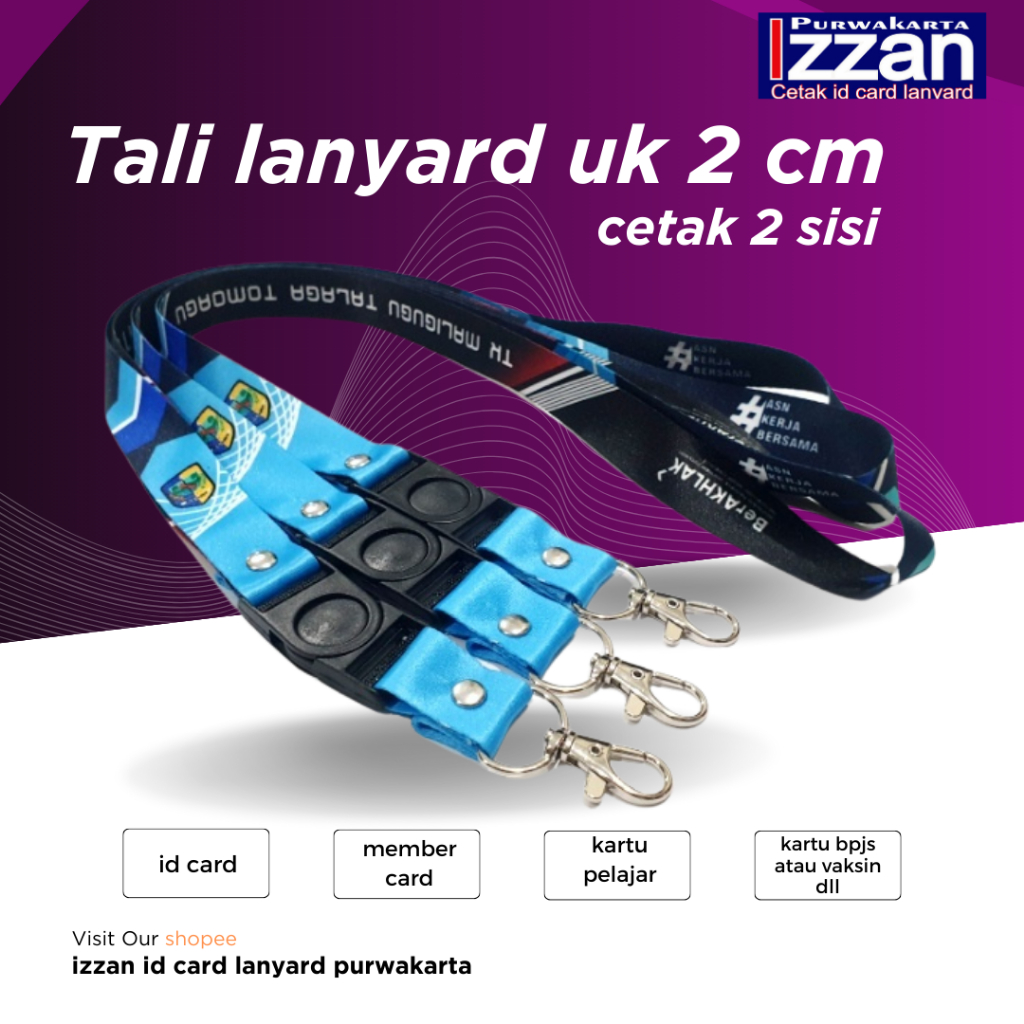 Jual custom lanyard sublim 2cm full color 2sisi, cetak tali lanyard ...