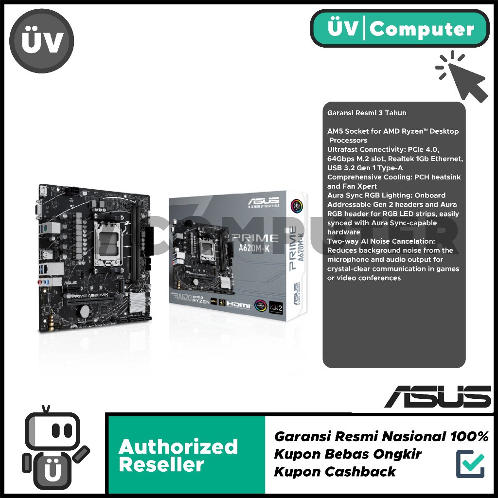 Jual Motherboard Mobo Asus AMD PRIME A620M-K DDR5 AM5 A620 Micro M-ATX ...