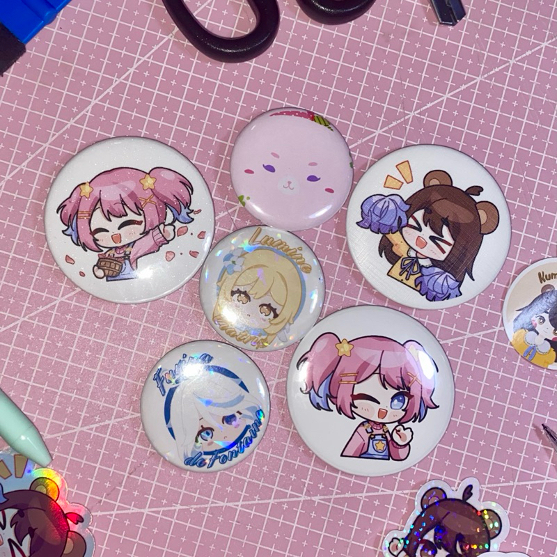 Jual Custom Pin Button / Pin Badge Bulat Laminasi Glossy Doff Glitter ...