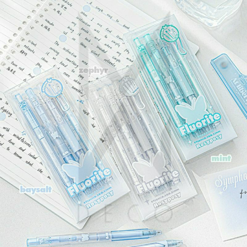 Jual Set Bolpen Isi 4 Motif Aesthetic Korean Pen In Box 0,38mm 0,5mm ...