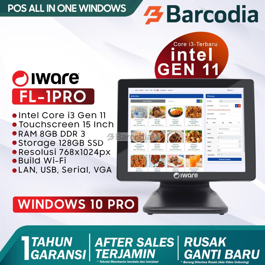 Jual BARCODIA Mesin Kasir POS AIO Iware FL-1PRO Touchscreen i3 Gen 11 Windows | Shopee Indonesia