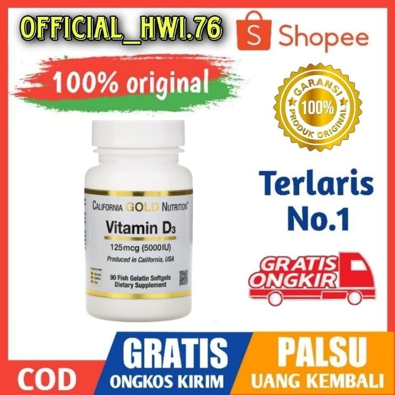 Jual Vitamin D3 Vit D-3 5000IU 90 Softgels California Gold Nutrition ...