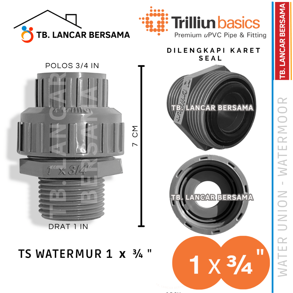 Jual WATERMUR 1 x 3/4 INCHI TRILLIUN TS - WATER UNION VALVE SOCKET FITTING PVC | Shopee Indonesia