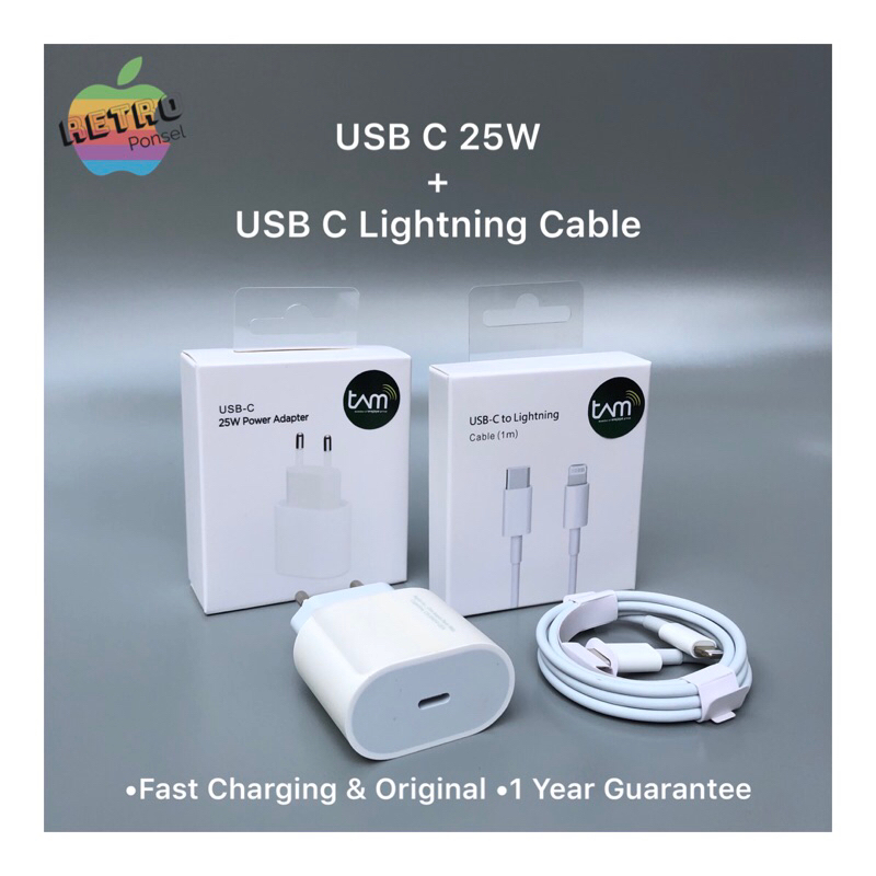 Jual Charger iP Fast Charging USB C 25W + Kabel Lightning Original ...