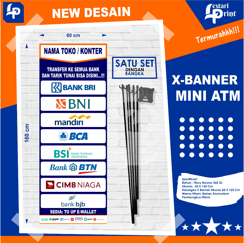 Jual SPANDUK BANNER KONTER MINI ATM / 60CM X 160CM / LESTARI PRINT ...