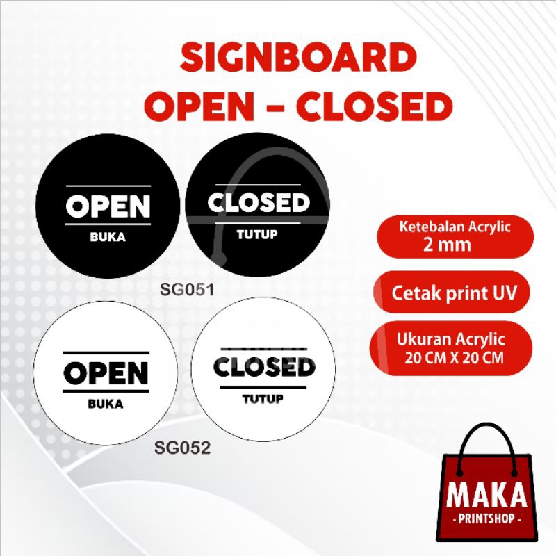 Jual Signage Sign Tulisan Open Close - Papan Tanda Buka Tutup - Papan ...