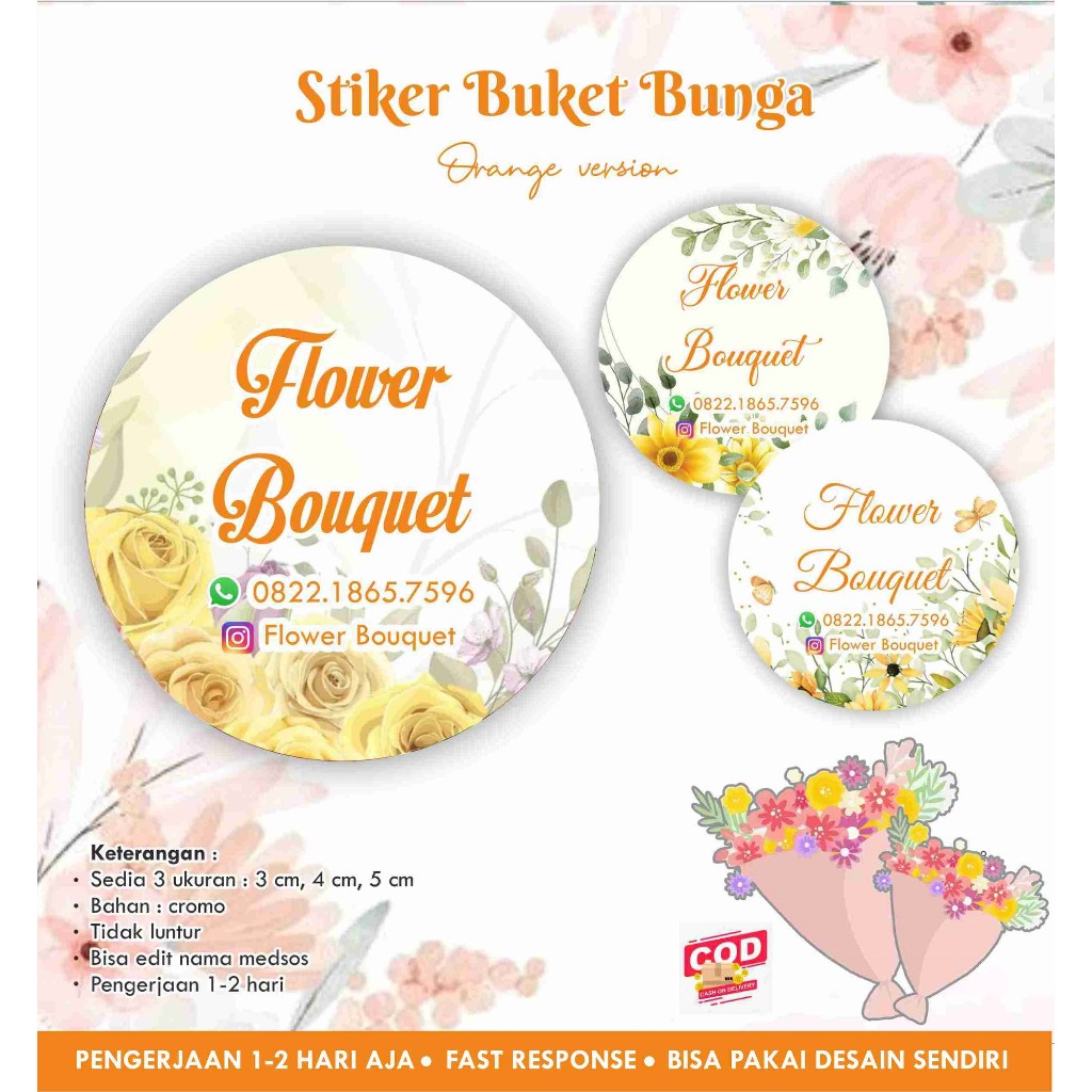 Jual Stiker Bunga bulat Orange version / Flower / Buket / Bouquet bulat ...