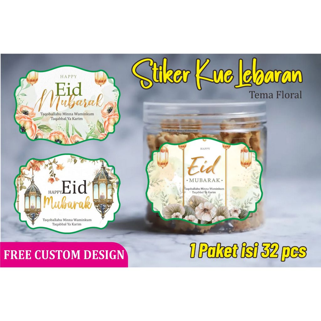 Jual Stiker Eid Mubarak Tema Floral Label Idul Fitri Stiker Hari Raya ...