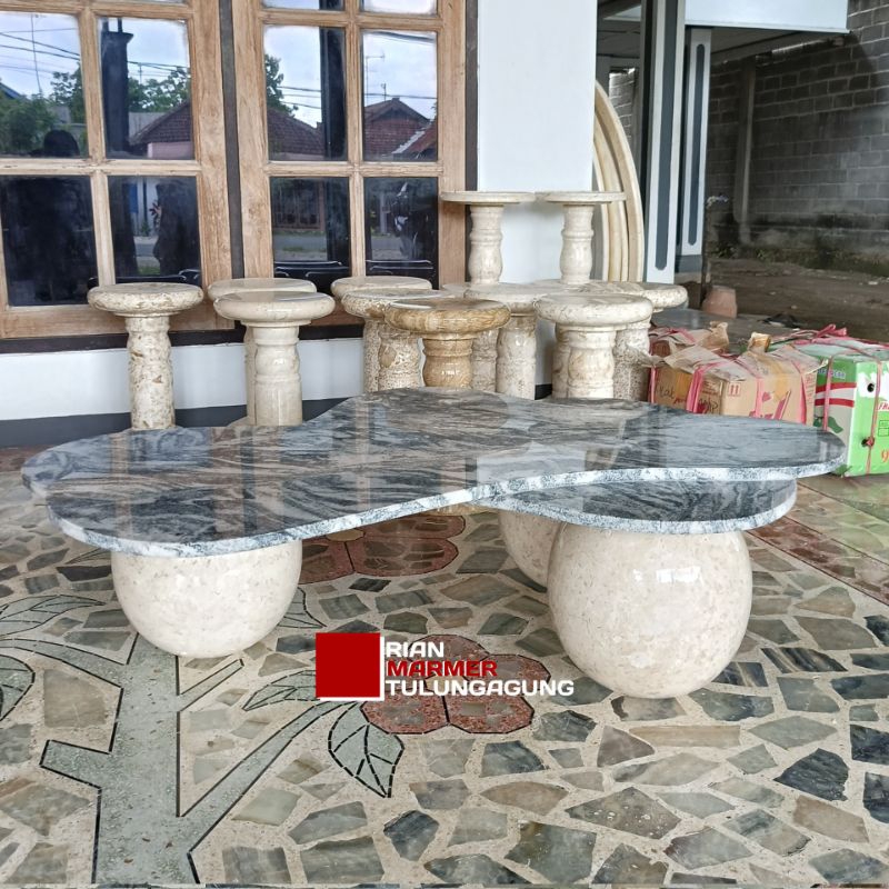 Jual Meja Tamu Aesthetic Batu Granit Impor Motif Alur Glosy Mengkilap ...