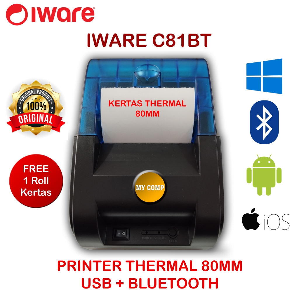 Jual Printer Thermal 80MM Iware C81BT Cetak Struk Kasir USB + BLUETOOTH ...