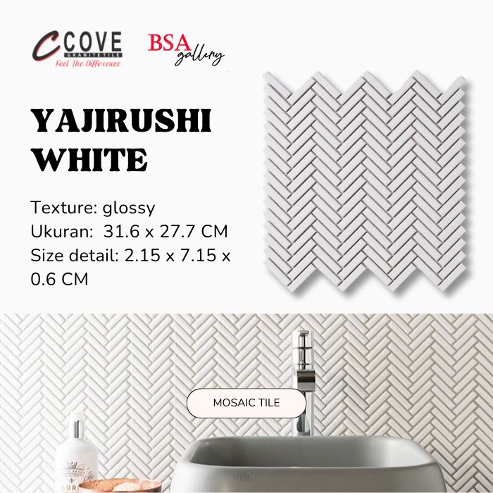 Jual MOSAIC TILE SMALL HERRINGBONE WHITE COVE / MOSAIK PUTIH DINDING ...