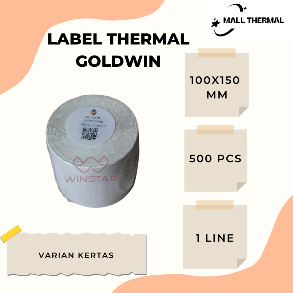 Jual STICKER KERTAS THERMAL LABEL BAHAN KERTAS GOLDWIN 100X150 MM A6 ...