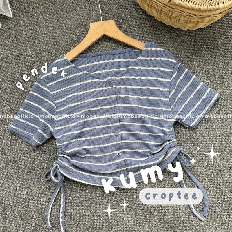 Jual [PENDEK] KUMY CROPTEE STRIPE GARIS KANCING // CROPTOP KAOS SERUT ...