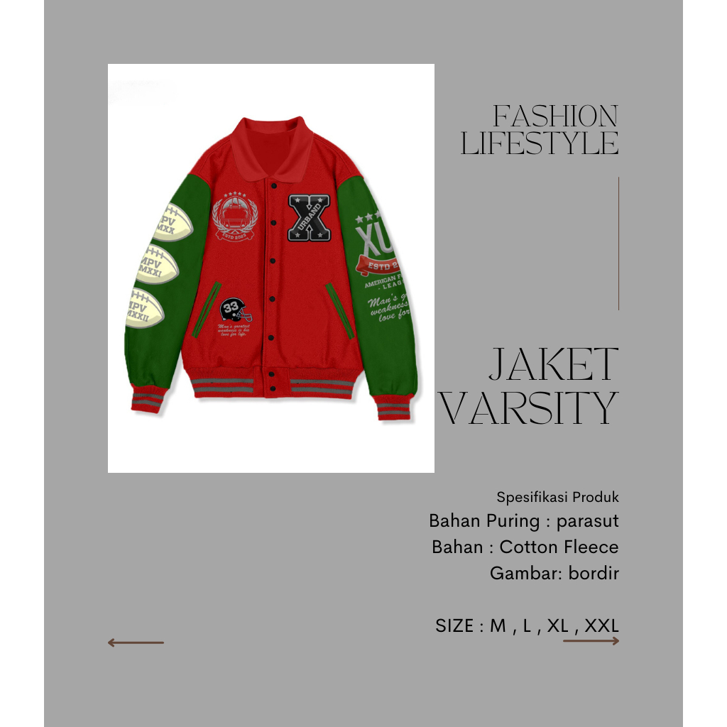 Jual Jaket Varsity Baseball Pria Wanita Bahan Cotton Fleece Model ...
