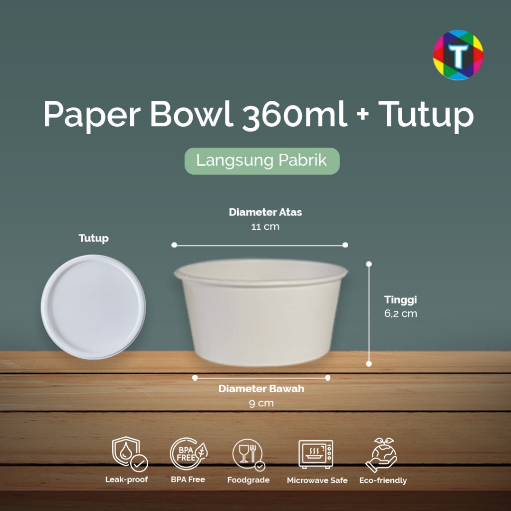Jual Paper Bowl 360ml 500ml 650ml 720ml 800ml 1000ml + Tutup + Inner ...