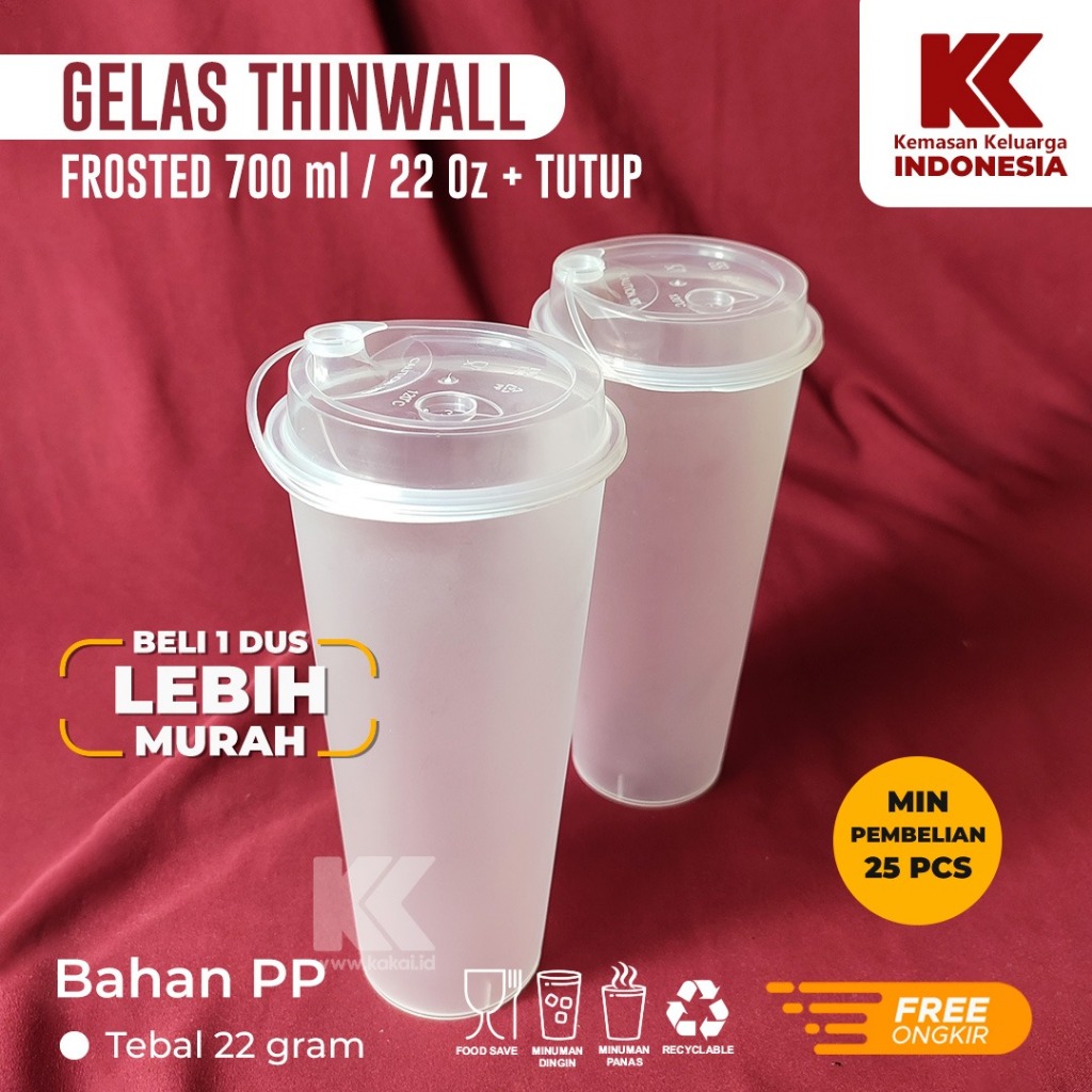 Jual CUP INJECTION 22oz 700ML FROSTED + TUTUP / GELAS THINWALL / GELAS ...
