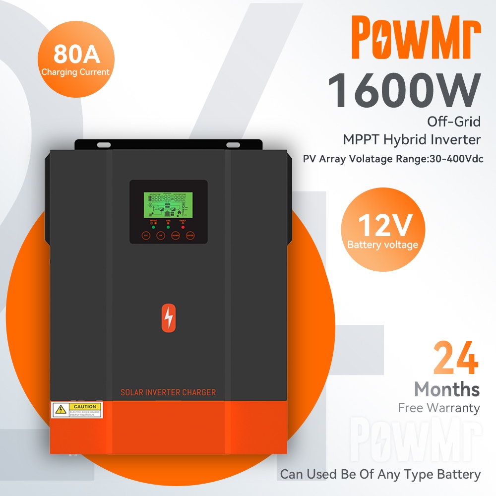 Jual [Toko Resmi] PowMr 1600W inverter hibrida surya - MPPT 80A Pure Sine Wave 1.6KW 12V Hybrid ...