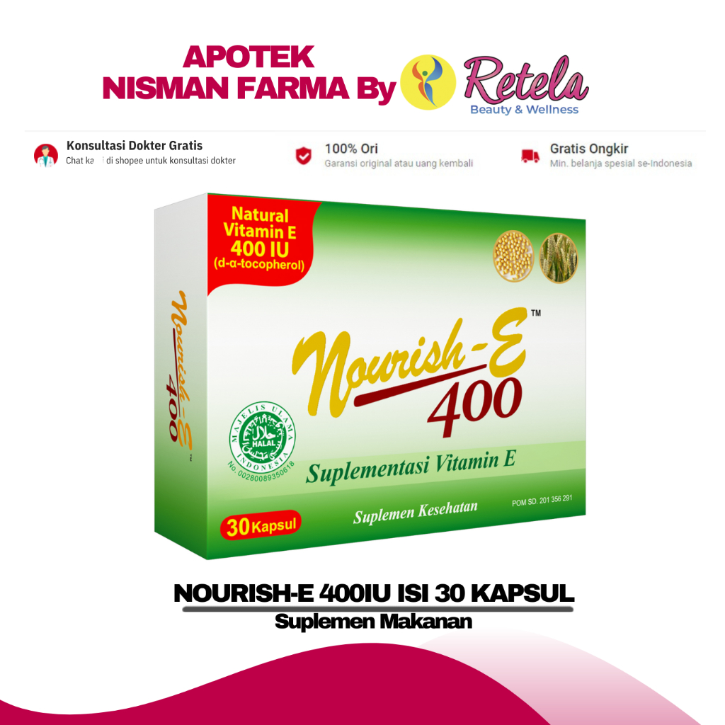 Jual NOURISH-E 400IU ISI 30 KAPSUL / VITAMIN E | Shopee Indonesia
