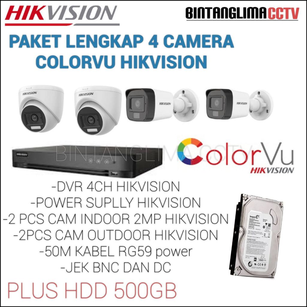 Jual PAKET CCTV HIKVISION 2MP COLORVU 4 CAMERA KOMPLIT | Shopee Indonesia