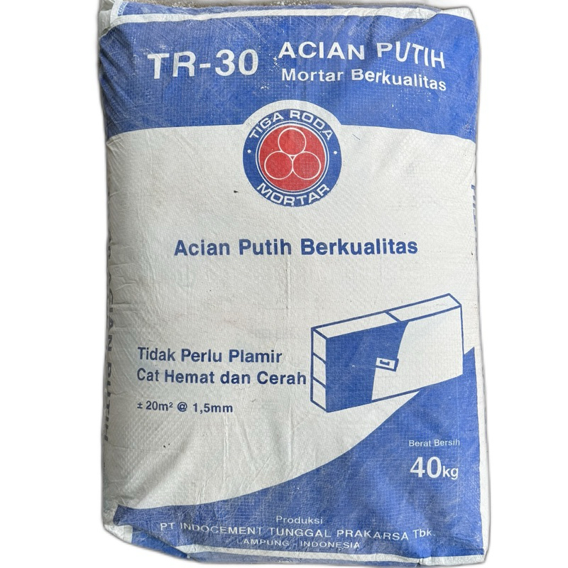 Jual SEMEN PUTIH ACIAN MORTAR 40 KG TR-30 TIGA RODA/ GOSEND&ANTAR ...