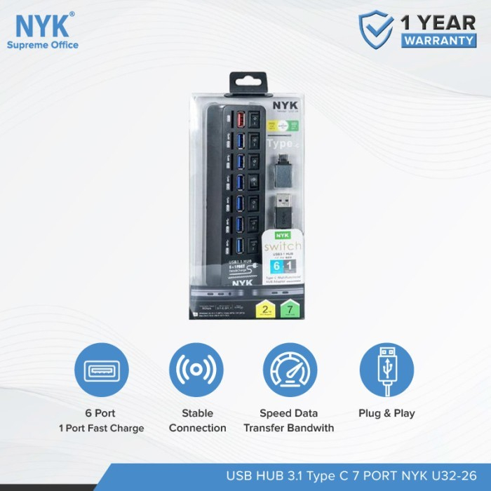 Jual Usb Hub V.3.0 7 Port NYK Supreme U32-26 +Type-C Portable | Shopee ...