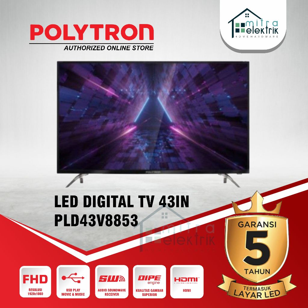 Jual LED TV Polytron PLD43V8853 Full HD Digital TV 43 Inch Garansi 5 ...