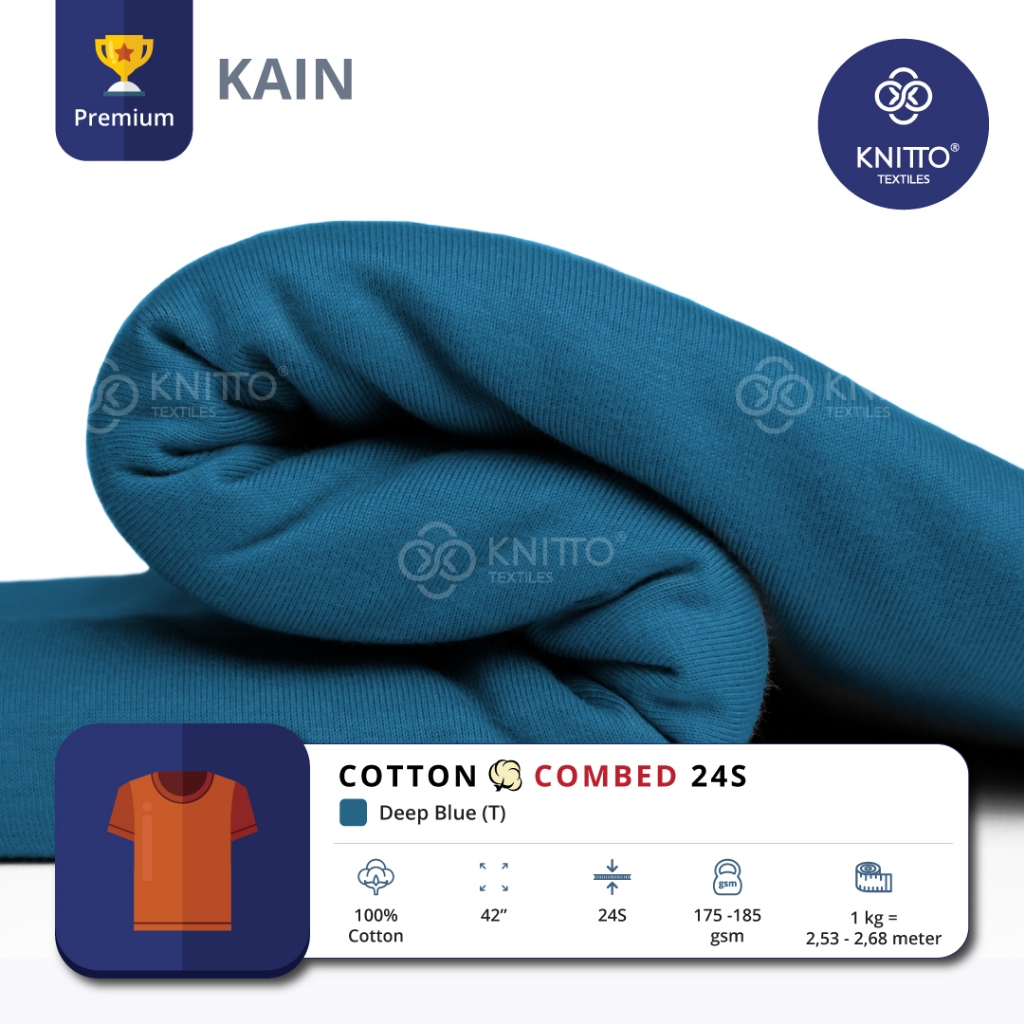 Jual KAIN KAOS COTTON COMBED 24S DEEP BLUE ( BAHAN KAOS ) - KNITTO ...