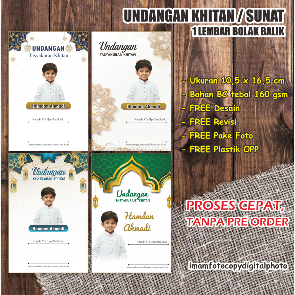 Jual (CETAK 1 HARI JADI) UNDANGAN KHITANAN SUNATAN 1 LEMBAR BOLAK BALIK ...