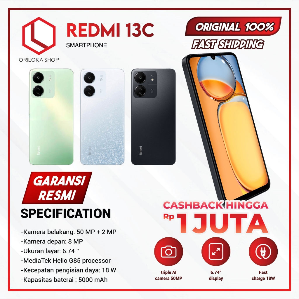 Jual Xiaomi Redmi 13C Garansi Resmi 6/128 GB 8/256 GB | Shopee Indonesia