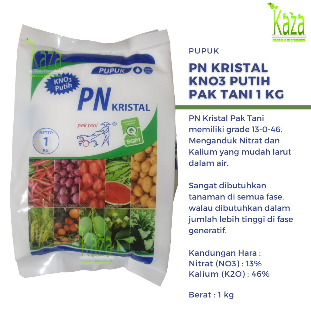 Jual Pupuk PN Kristal KNO3 Putih 1 kg Pak Tani - PNC 13-0-46 | Shopee ...