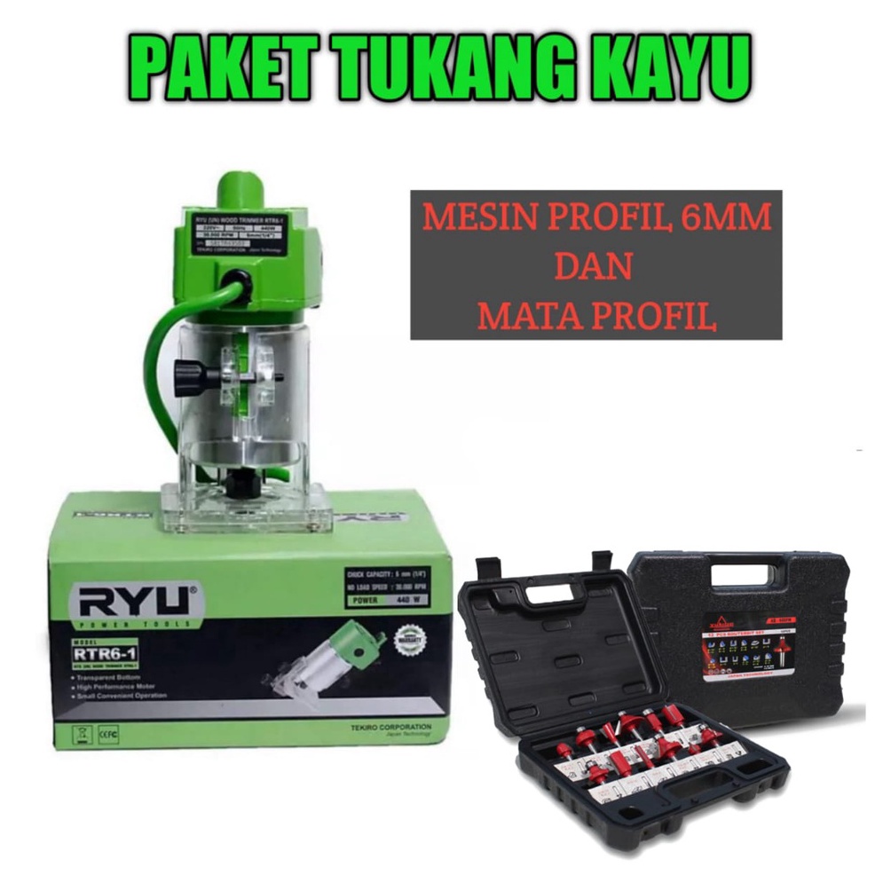 Jual el Keren Paket RYU Mesin Profil Router Trimmer Kayu ukir 6mm dan ...