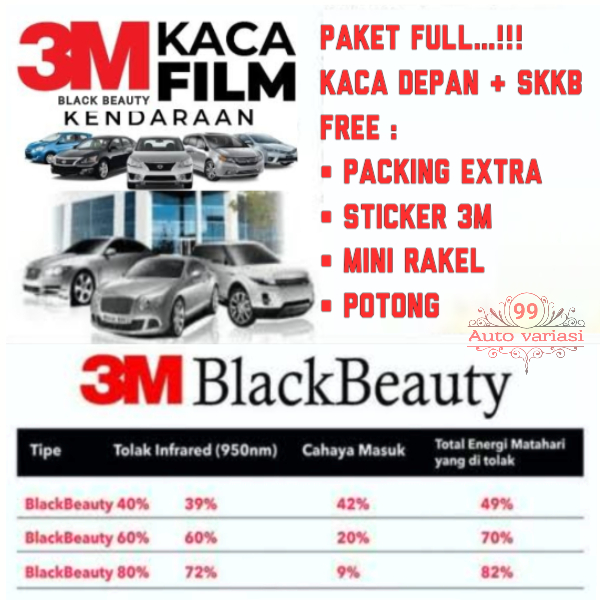 Jual 3m black beauty 2ply tebal kaca film mobil berlogo garansi potong sesuai jenis kaca mobil ...