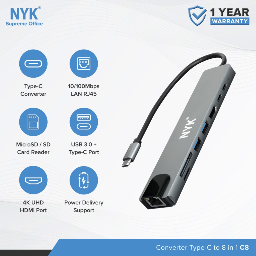 Jual NYK USB Hub C8 Converter 8 in 1 Type C 3.0 Macbook Laptop PC Smartphone | Shopee Indonesia