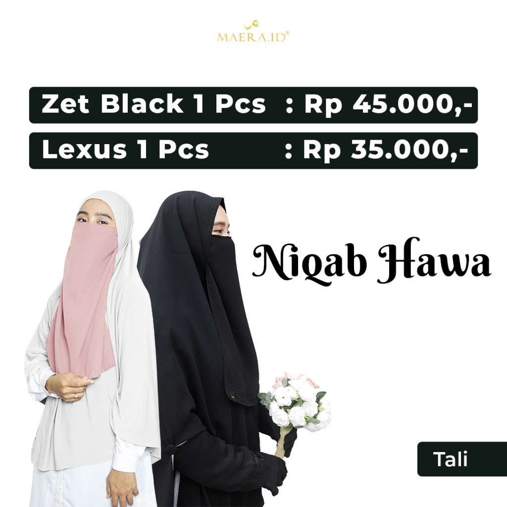 Jual Niqab Cadar Karet atau Tali 2 Layer Sifon Silk Jetblack Premium HAWA By Maera Indonesia ...