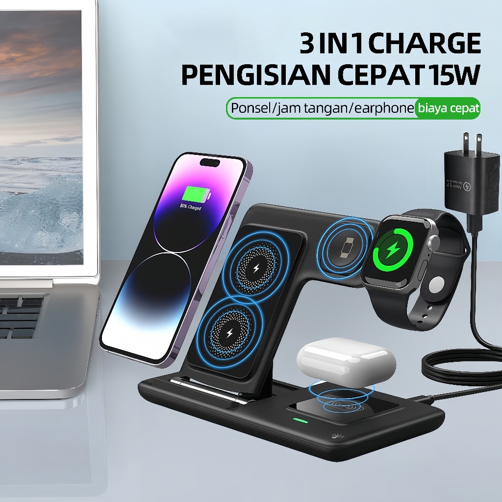Jual Yulozea 15W 3in1 Magnetic Wireless Charger 3 In 1 Fast Charging ...