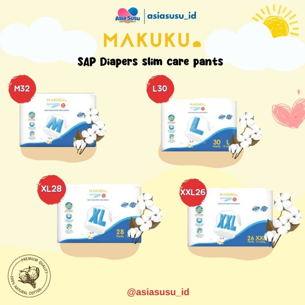 Jual MAKUKU SAP DIAPERS SLIM CARE TAPE NB36 S34 - PANTS M32 L30 XL28 XXL26 / POPOK BAYI ANAK ...