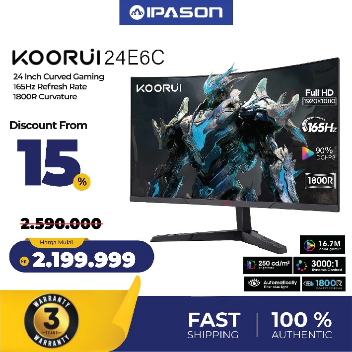 Jual KOORUI 24 inch Gaming Monitor FHD 1920*1080P 165Hz 1ms 1800R LED ...