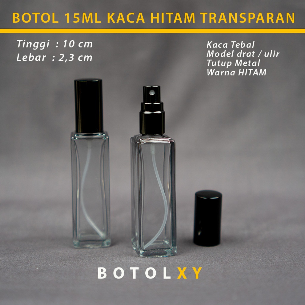 Jual Botol Spray 15ml Kaca Kotak Tebal HITAM TRANSPARAN Parfum Tutup ...