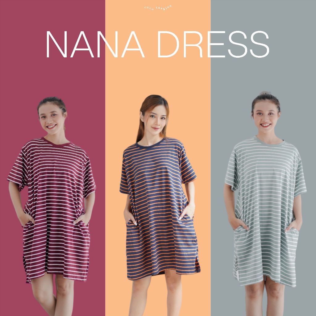 Jual Dress Wanita Daster Kekinian Stripe Korean Style Midi Bumil Nana ...