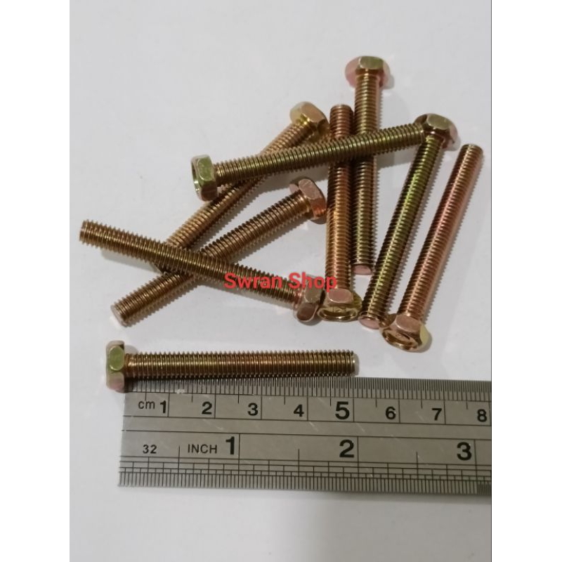 Jual Baut Mur Kuning BMK - Ukuran Baut 10/6mm x 5cm (Paket 50pcs) | Shopee Indonesia