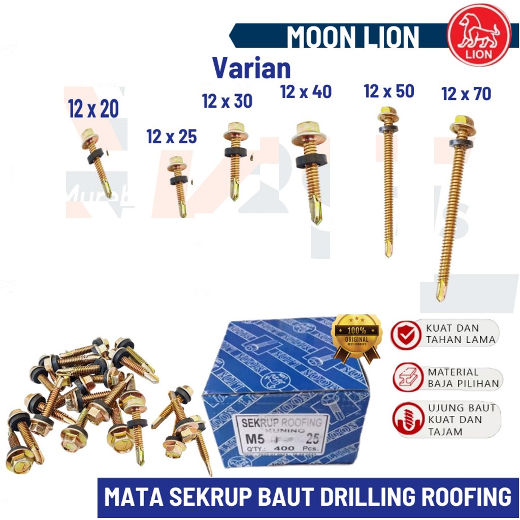 Jual Baut Baja Ringan M5 Kuning MOON LION / Baut Drilling / Roofing ...