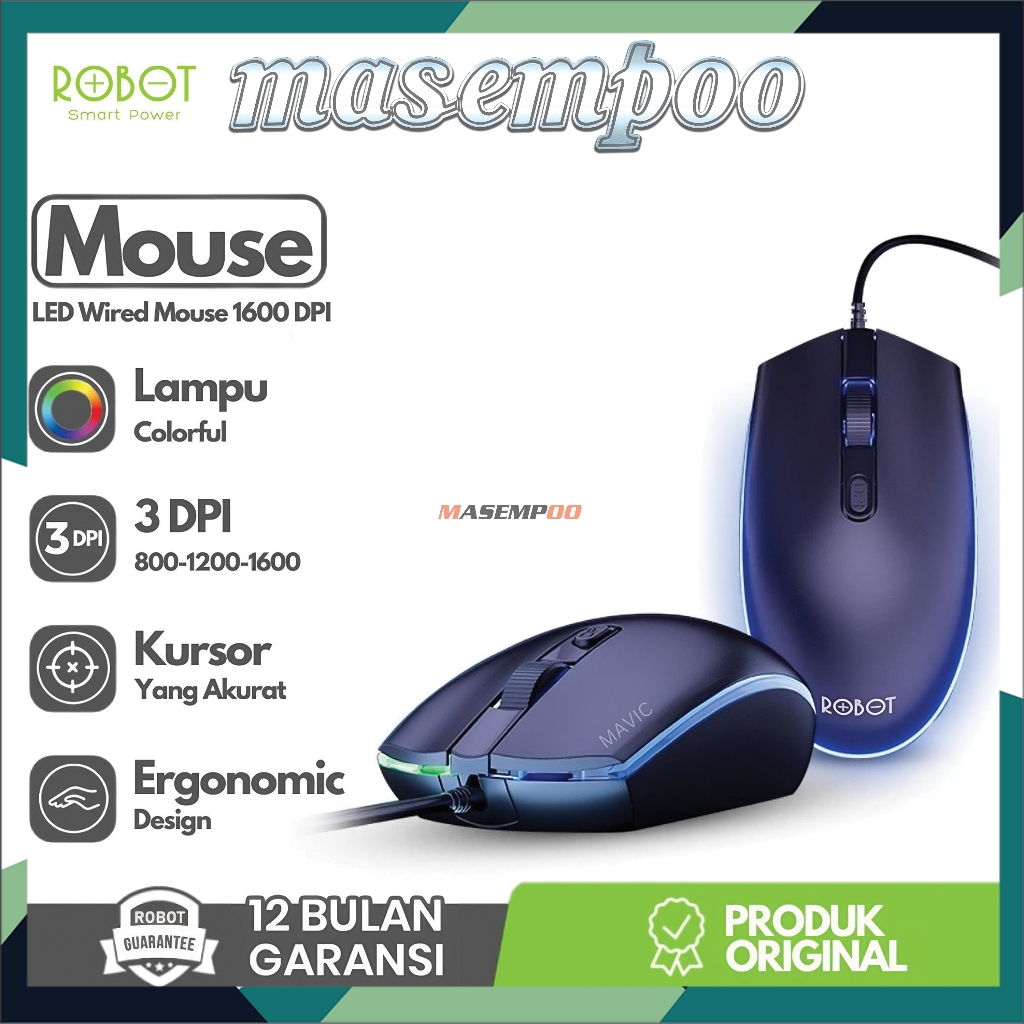 Jual Mouse Kabel Usb LED ROBOT M130 Mouse Wired 1600DPI Colorful LED 3 ...